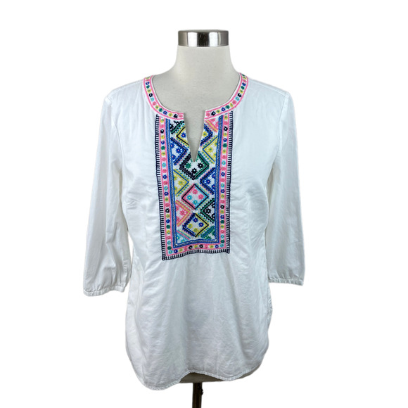 Talbots | Tops | Talbots Xs White Floral Embroidered Floral Beaded V ...